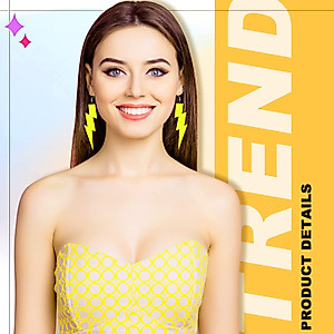 Yinkin 6 Pairs 80s 90s Neon Earrings for Women Retro Neon Earring for 80s 90s Women Outfit Accessories, 6 Colors(Lightning)