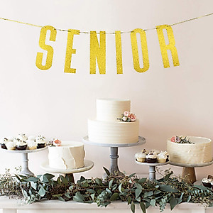 INNORU Gold Glitter Senior Banner for Congrats Grad Banner - High School College Graduation Party Bunting Decoration