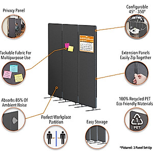 Stand Steady ZipPanels Office Partition | Room Dividers | Three Zip Together Panels Provide Privacy and Reduce Ambient Noise in Workspace, Classroom and Healthcare (Dark Gray)