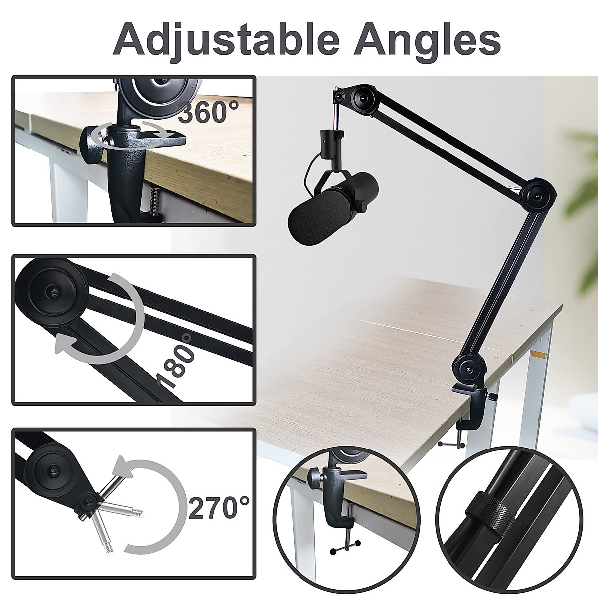 Boseen Boom Mic Arm Stand for Shure SM7B with SM7B Pop Filter, Upgraded Adjustable Suspension Scissor Mic Stand Desk Mount with Extension Tube for Video, Podcast, Gaming