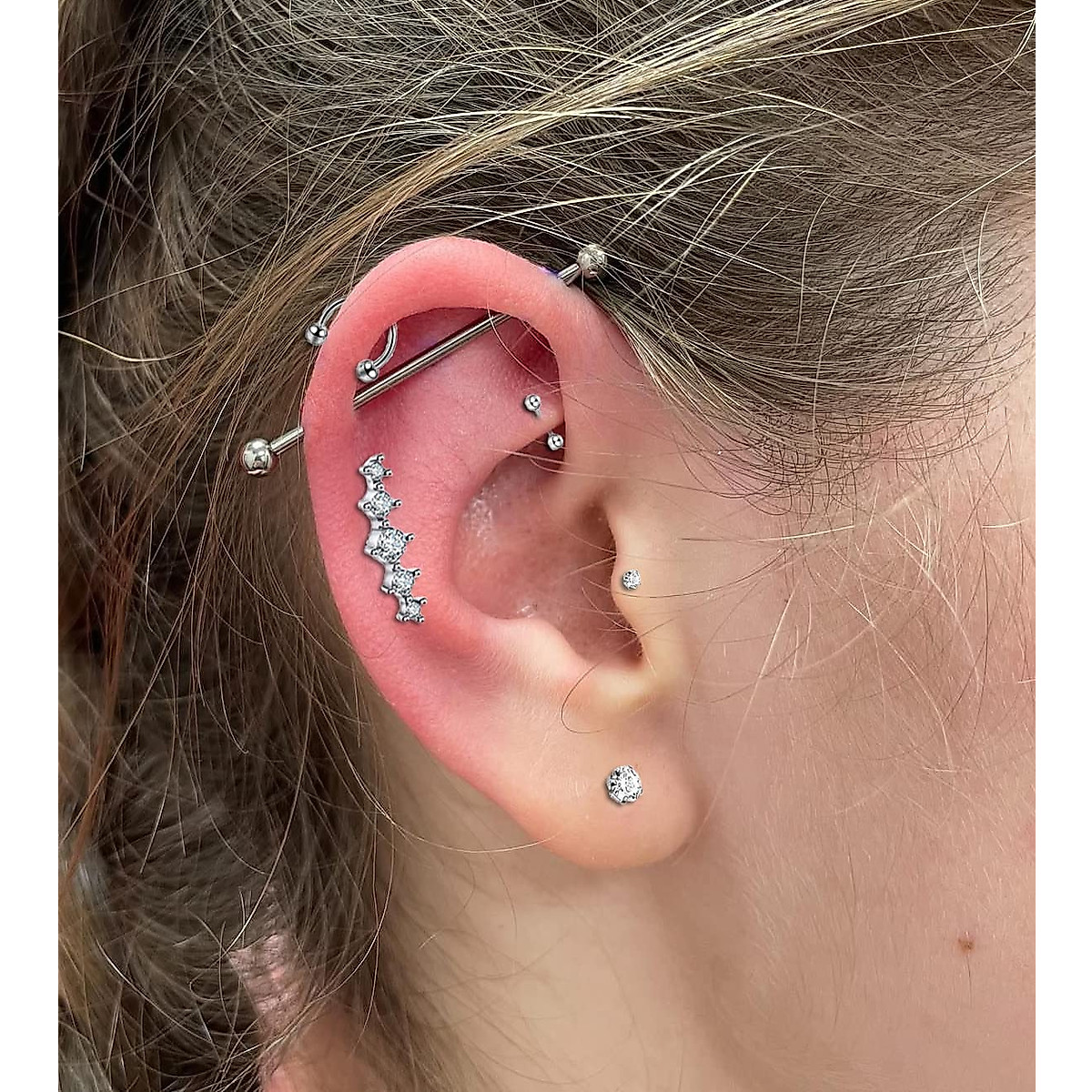 NICEIGHT 20Pcs 316L Stainless Steel Industrial Barbell Earring Cartilage Earring Helix Tragus Studs Conch Daith Piercing Jewelry G