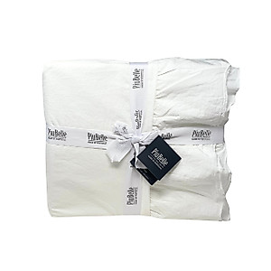Piubelle Portugal Solid White 3pc Duvet Cover Set with Single Flange Fringed Edges Shabby Chic French Farmhouse Style Comforter Quilt Cover 100% Cotton Luxury (King)