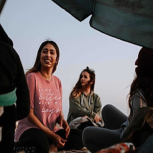 Funny Women Saying Shirt Life is Better with My Boys Summer Mama Athletic Tees Graphic Printed Beach Tee Tops, Red S