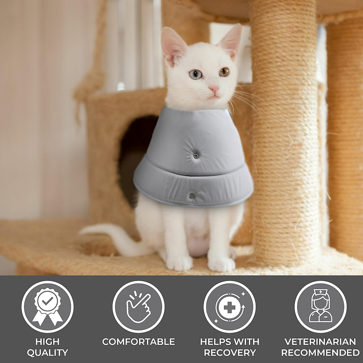 Florez Soft & Foldable Recovery Cone for Pets: Cats & Dogs EasyClean Design Small & Medium (Medium), Grey