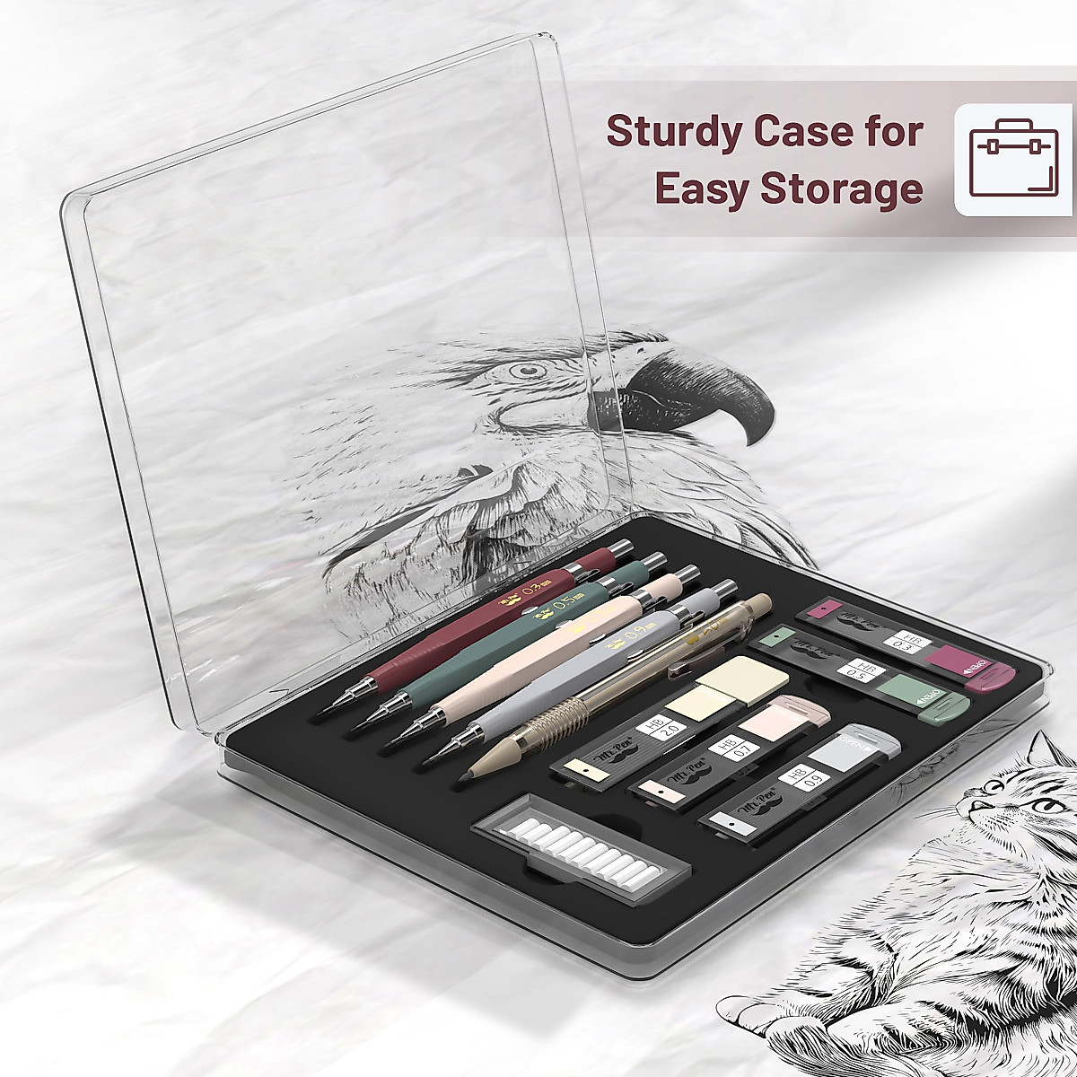 Mr. Pen- Mechanical Pencil Set with Leads and Eraser Refills, 5 Sizes - 0.3, 0.5, 0.7, 0.9 and 2 Millimeters, Sketching Pencils, Drafting Pencil, Mechanical Pencils for Drawing and Sketching