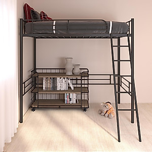 Lifeand Sturdy Twin Size Metal Loft Bed with Built-in Ladder and Guardrails for Space-Saving Solution in Kids' and Teens' Rooms,Black