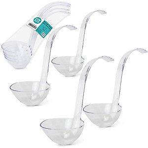 [4 Pack] 5 oz Plastic Punch Bowl Ladle - Clear Serving Spoon for Dressings, Soup, Sauce, Fruit Juices in Cocktail Parties Banquets Catering, One-Piece Disposable Commercial Grade Acrylic Scoop