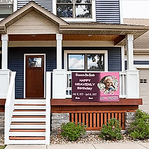 Custom Memorial Banner, Personalized Birthday Banners in Memory with Photo Name Date, Customizable Polyester Happy Heavenly Birthday for Outdoor Porch Patio Decorations 47x71 inches