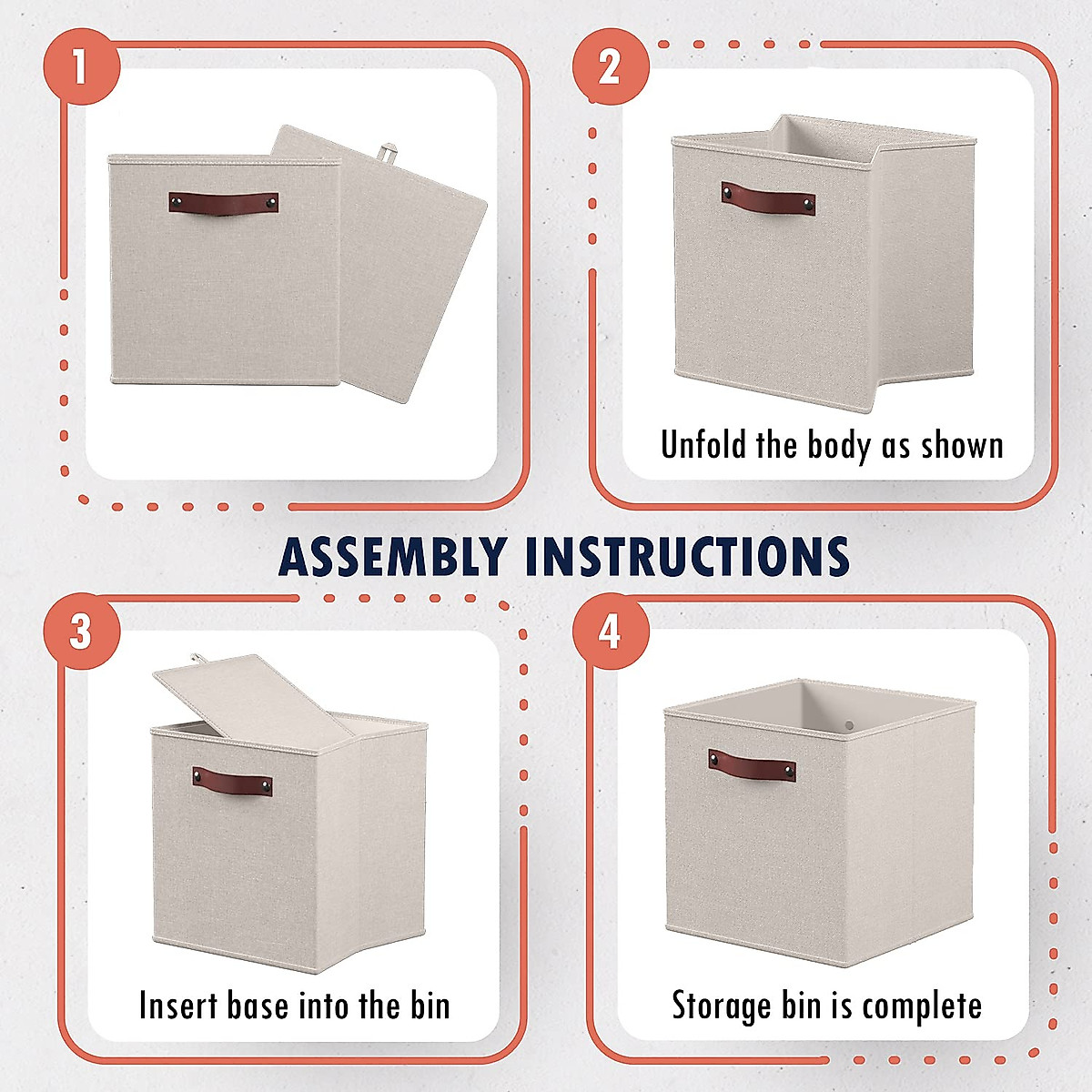 Ornavo Home 13 x 13 Storage Cube Bins, Foldable Collapsible Fabric Storage Bins Box Linen Shelf Basket Cube Organizer for Closet with Leather Handles, 6 Pack, Beige