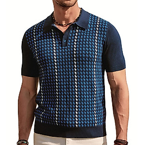 PJ PAUL JONES Men's Knitted Muscle Bowling T Shirts Stretch Short Sleeve Workout Tee Casual Slim Fit Polo Shirt Navy Blue 2XL