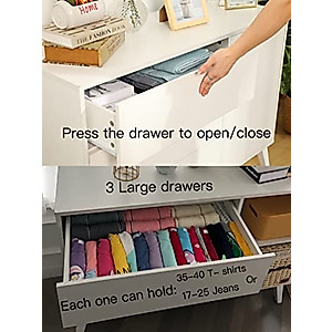 SEJOV White Dresser for Bedroom, 3-Drawer Chest Wood Dresser with Door, Wide Storage Space, Drawer Press Control Design, Large Storage Cabinet for Bedroom Living Room Hallway Entryway