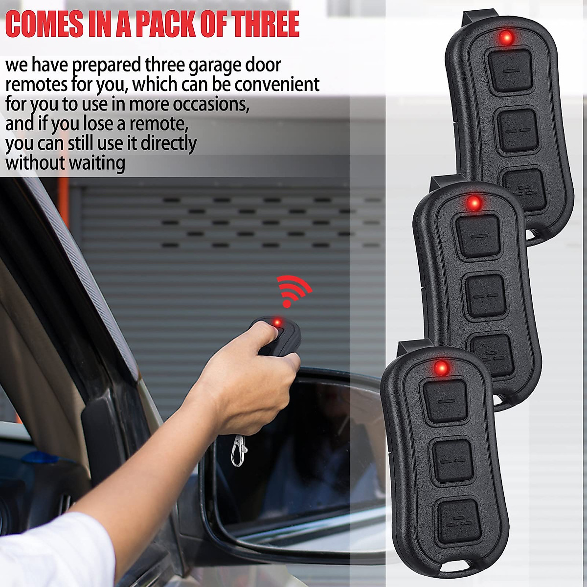 Kingdder Universal Garage Door Opener Remote for Purple Yellow Red Orange Green Learning Buttons Compatible with Chamberlain Liftmaster Garage Door Opener 3 Buttons with Key Chain(Black,3 Pcs)