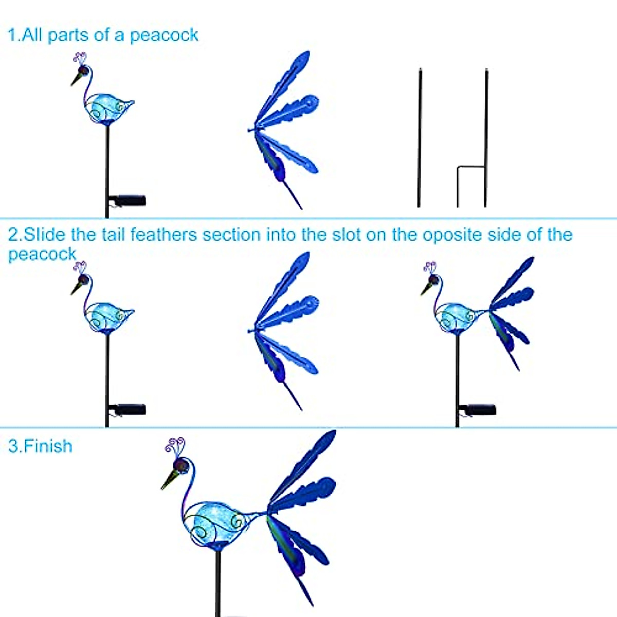 YJFWAL Peacock Solar Garden Lights Peacock Decor Garden Waterproof Peacock Solar Stake Lights Solar Pathway Lights for Patio, Halloween Decor, Lawn Decor