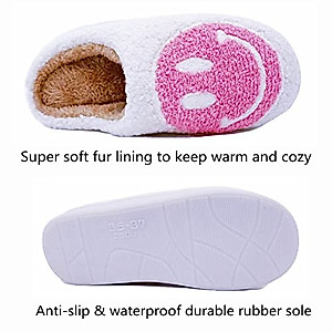 Jcgosmn Smile Face Slippers Women Men Toddlers House for Kids Waterproof Sole Fuzzy Slide Boys Girls Slip-on Shoes White Pink 4-5 Women/3-4 Men