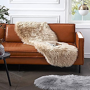 Faux Fur Rug for Bedroom, Fluffy Runner Rugs Soft Sheepskin Rug Sofa Couch Seat Cushion, 2x6ft Beige Plush Area Rug Shag Rugs Floor Carpets for Nursery Bedside, Cute Shaggy Fuzzy Home Decor