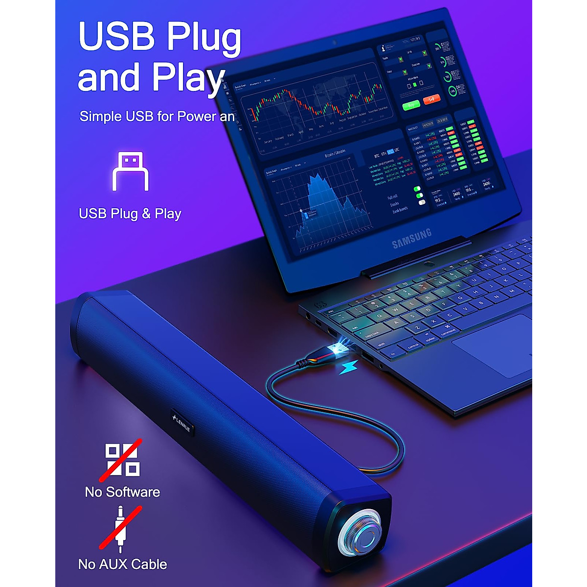 Computer Speakers for Desktop Monitor, LENRUE PC Speakers with Touch Colorful Lights, Volume Knob, USB Powered for Computer, PC, Laptop