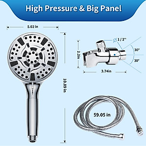 Shower head ushalhue hand held shower 10 Spray Mode High Pressure Showerhead,59.05" Stainless Steel Hose Adjustable Bracket Filter Shower Head, Remove Chlorine and Harmful Substance (silvery)