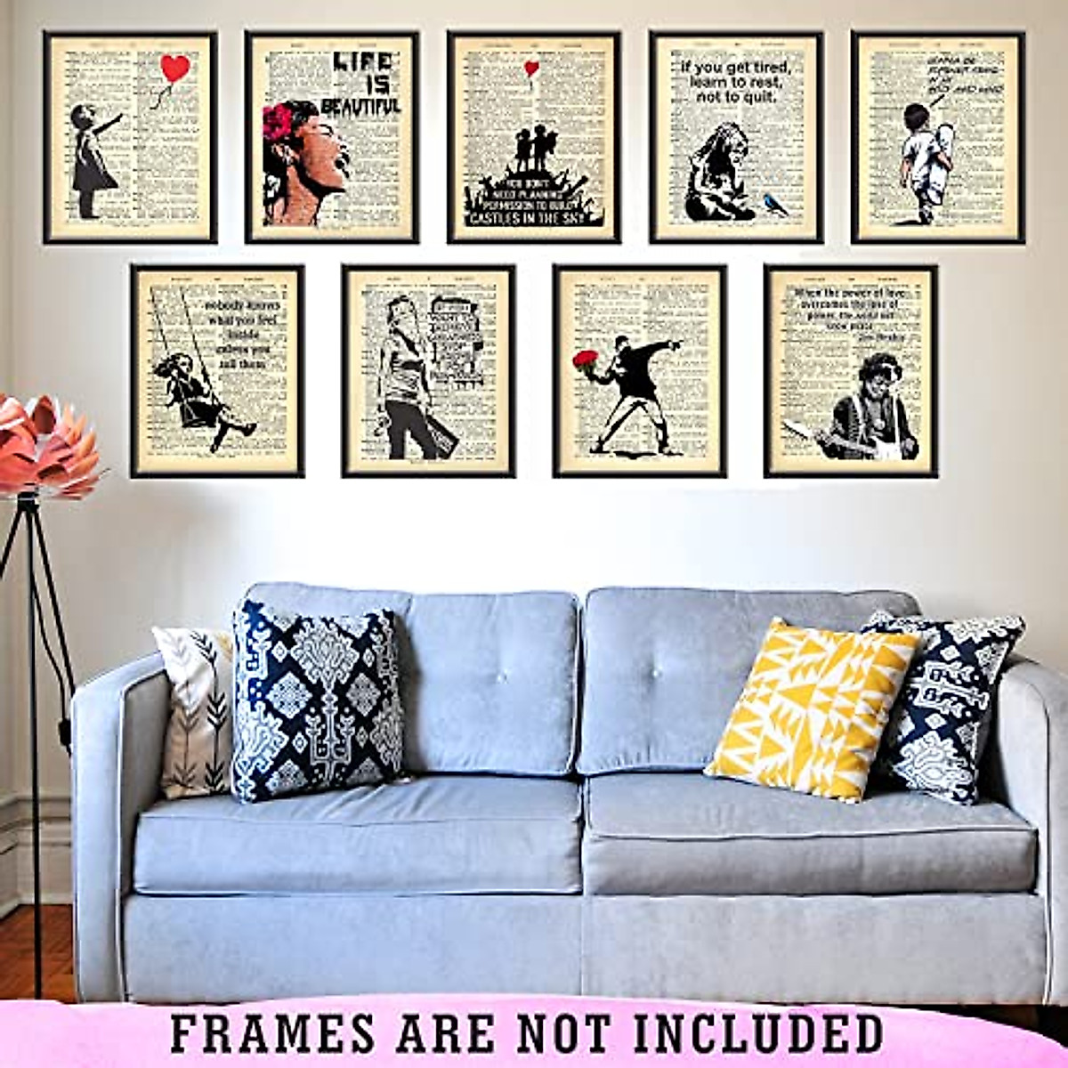 Banksy Wall Art Set - Motivational Graffiti Street Art Positive Inspirational Quotes Encouraging Poster for Living Room Teens Bedroom Home Office Decor - Unframed 8 x 10 Dictionary Prints
