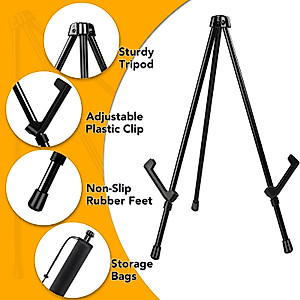 AROIC 14'' Tabletop Instant Display Easel, 12 PACK Black Small Steel Portable & Adjustable Collapsible Table Tripod Easels Stand, for Canvas Paintings, Signs, Event Signs, with 12 Storage Bags