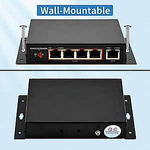 60W 4-Port Gigabit PoE Switch/Extender PoE Splitter Repeater, 10/100/1000Mbps, Supports IEEE 802.3af/at for Ethernet Extension, 6KV Lightning Protection, by CENTROPOWER
