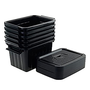 Tyminin Black Plastic Storage Bin with Clear Lid and Grey Handle, 6 Packs