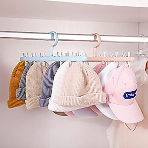 Yesesion Hat Organizer Set, 2 Pack Hanging Hat Rack for Baseball Caps, Blue Hat Hanger Holder for Closet with 6 Clips, Hat Organizer Hanger Storage Holder for Home, Entryway, Bedroom (Blue/White)