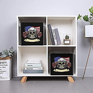 Color Skull USA Football Collapsible Storage Bins Basics Folding Fabric Storage Cubes Organizer Boxes with Handles