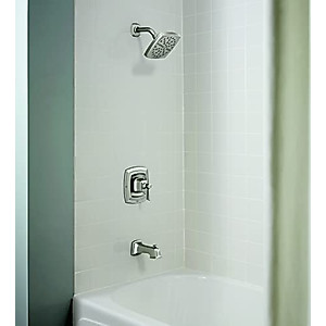 Moen Conway Spot Resist Brushed Nickel Bathroom Tub and Shower Trim Kit featuring Square Showerhead, Shower Handle, and Tub Spout, with Posi-Temp Valve Included, 82922SRN