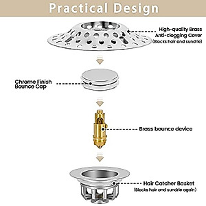 Haftaby Upgraded Tub Stopper Bathtub Drain Plug with Drain Hair Catcher Pop-Up Shower Stopper Hair Trap for 1.6-2.0 Inch