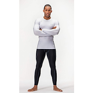 DEVOPS 3 Pack Men's UPF 50+ Long Sleeve Compression Shirts, Water Sports Rash Guard Base Layer, Athletic Workout Shirt (Large, Black-Charcoal-White)