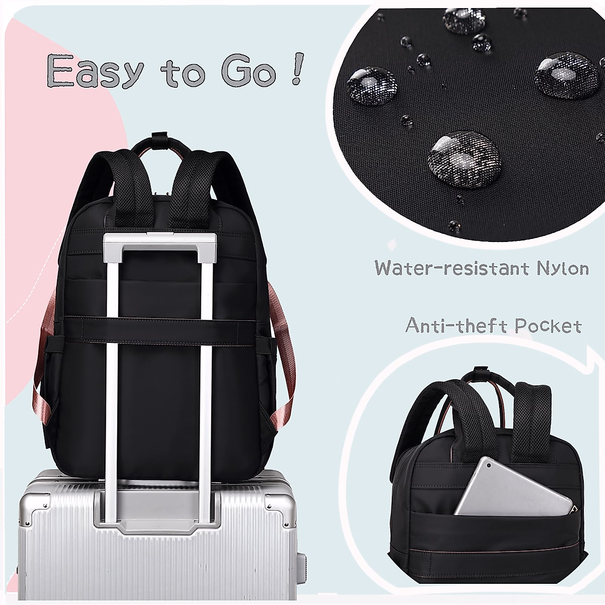 PAOIXEEL 18 Pockets Diaper Bag Backpack with Wet Pockets, Stroller Clips, Convertible Tote Backpack, Black