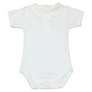 CARLINO Baby Peter Pan Collared Bodysuit - Short Sleeve, Extra Soft, 6 Colors Available … White