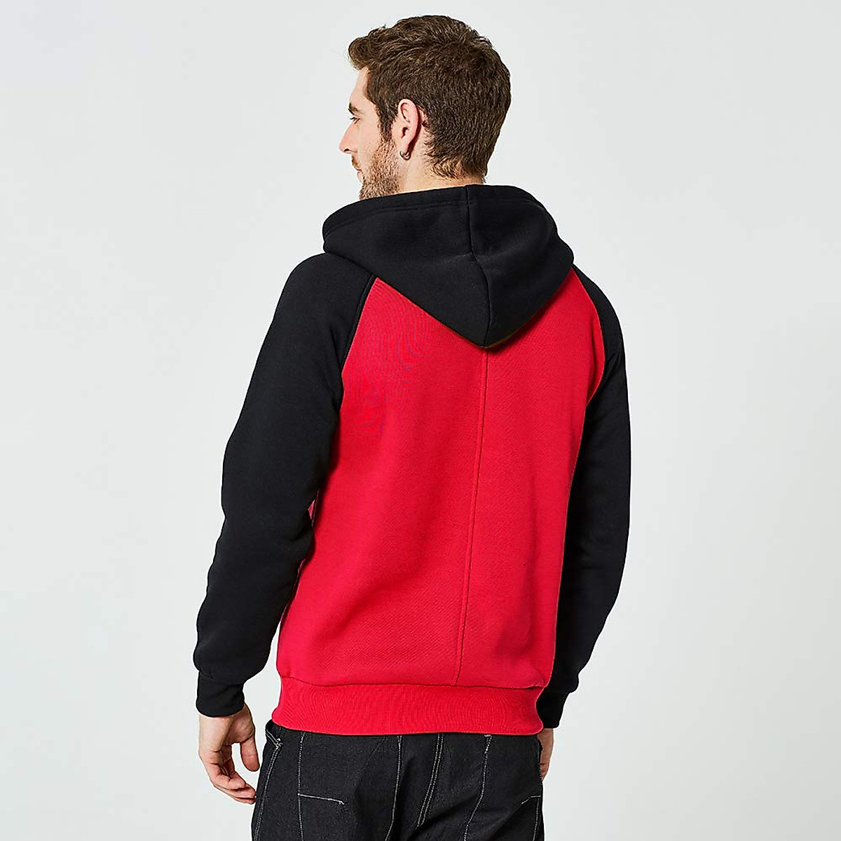DUOFIER Men Pullover Fleece Hoodie Top Lightweight Long-Sleeve Hooded Sweatshirt, Red-L