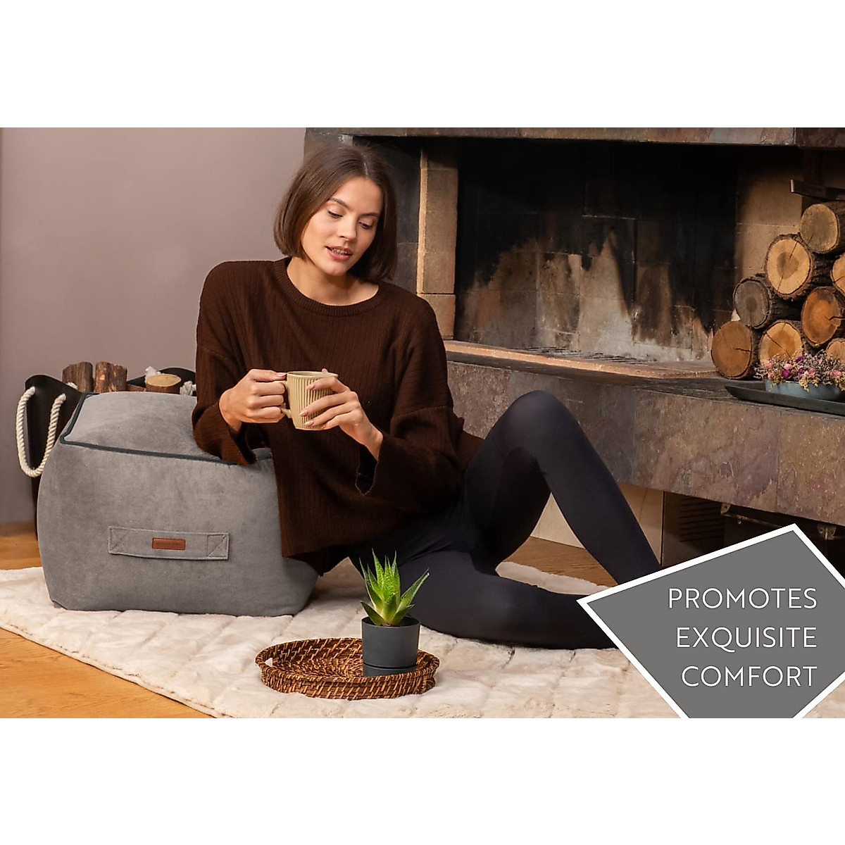 English Home Ottoman Pouffe, Comfortable Cube Foot Stool, Soft Velvet Bean Bag, Home Decor Footstool Extra Seating for Living Room, Bedroom, Casha, 17.7x17.7 inch (45x45 cm), Grey