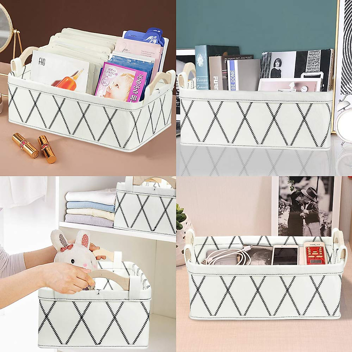 Oubra Small Bin Storage Cube Bins Empty Baskets for Gifts Decorative Baskets for Storage Magazines Books CD DVD Collapsible White Basket