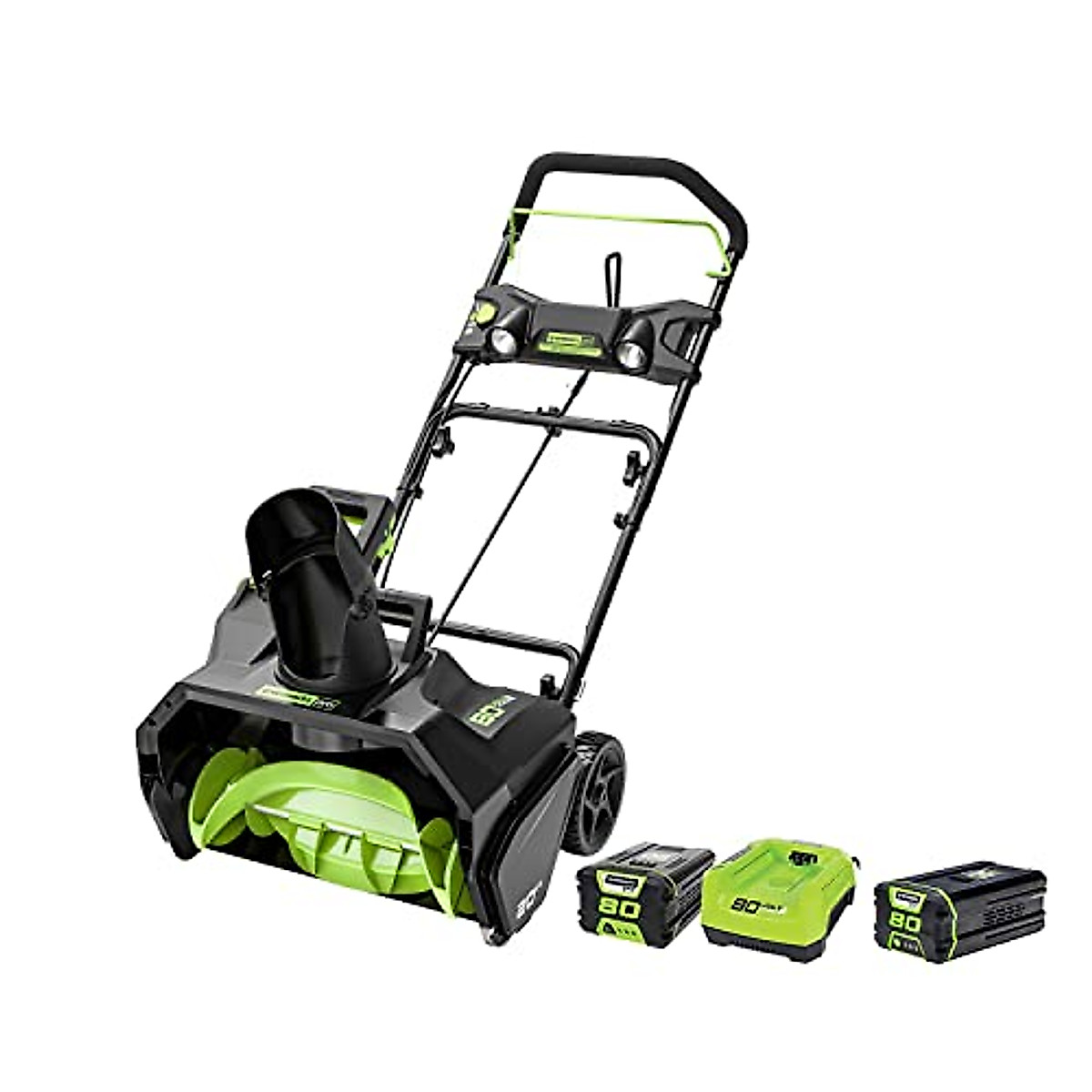 Greenworks Pro 80V 20 inch Snow Thrower with 2Ah Battery and Charger with Greenworks Pro 80V 4Ah Lithium Ion Battery GBA80400
