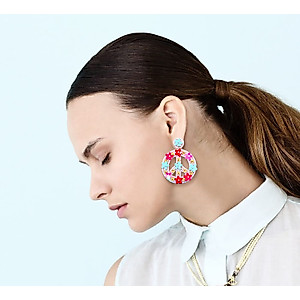 Beaded Dangle Earrings for Women Dangling Flower Hoop Earrings Peace Sign Drop Earrings Statement Handmade Boho Fashion Spring Summer Earring Studs Jewelry Gifts