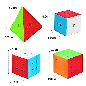 AuntyFey Magic Cube Set, 4 Pack with 3x3, 2x2, 4x4, Pyramid Speed Cubes, Stickerless, for Kids & Adults