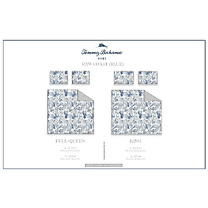 Tommy Bahama - Queen Duvet Cover Set, Soft Cotton Bedding with Matching Shams, Tropical Home Decor with Solid Reverse (Raw Coast Blue, Queen)