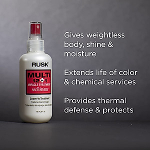 RUSK Designer Collection Multi 12 In 1 W8less Miracle Leave in Treatment, 6 Oz, Versatile Styling Product, Adds Shine, Smoothest, Detangles, Controls Frizz, and Protects Haircolor