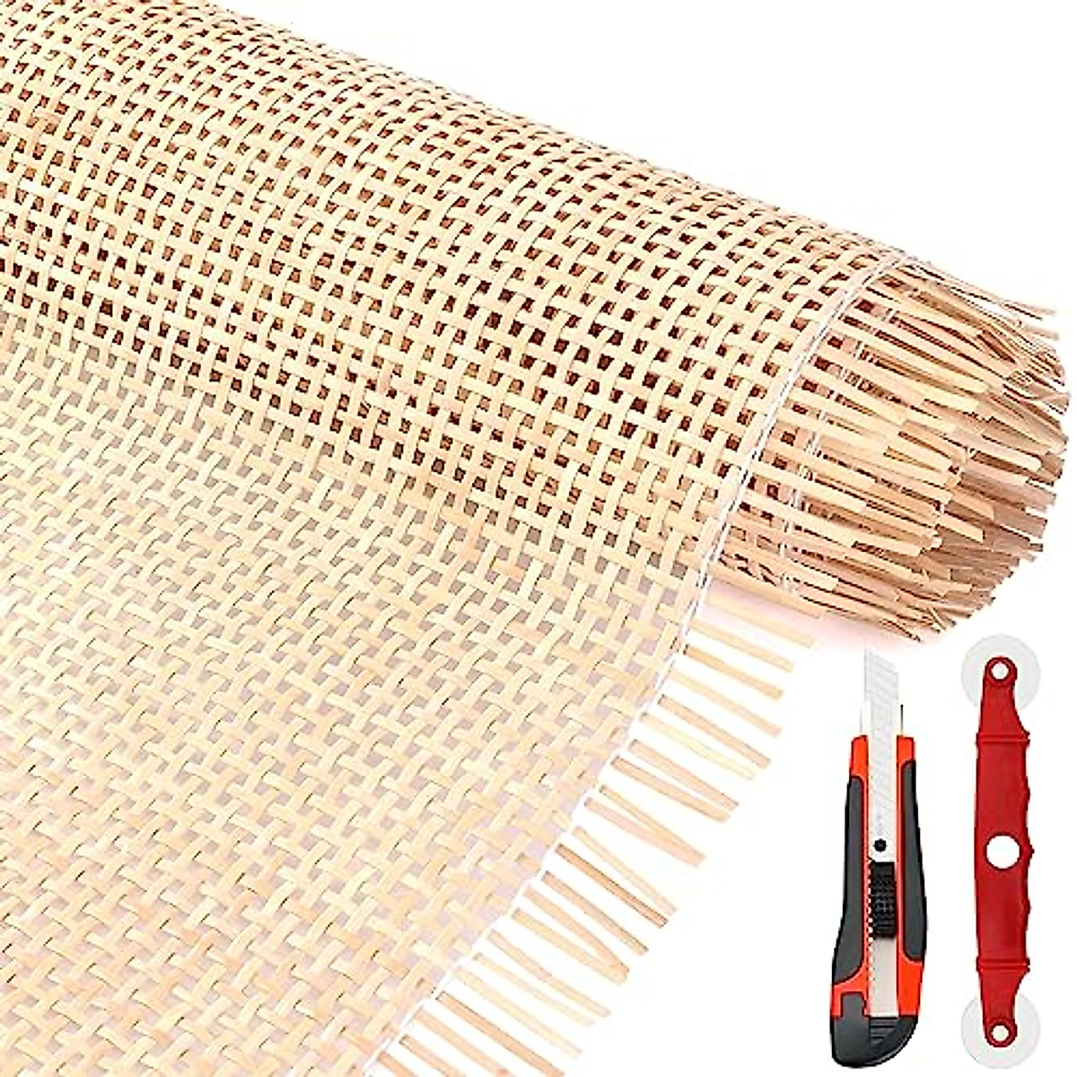 16" Square Shape Width Natural Cane Webbing, Rattan Webbing for Caning Projects, Woven Cane Roll for Furniture, Chair, Cabinet, Ceiling, Basket
