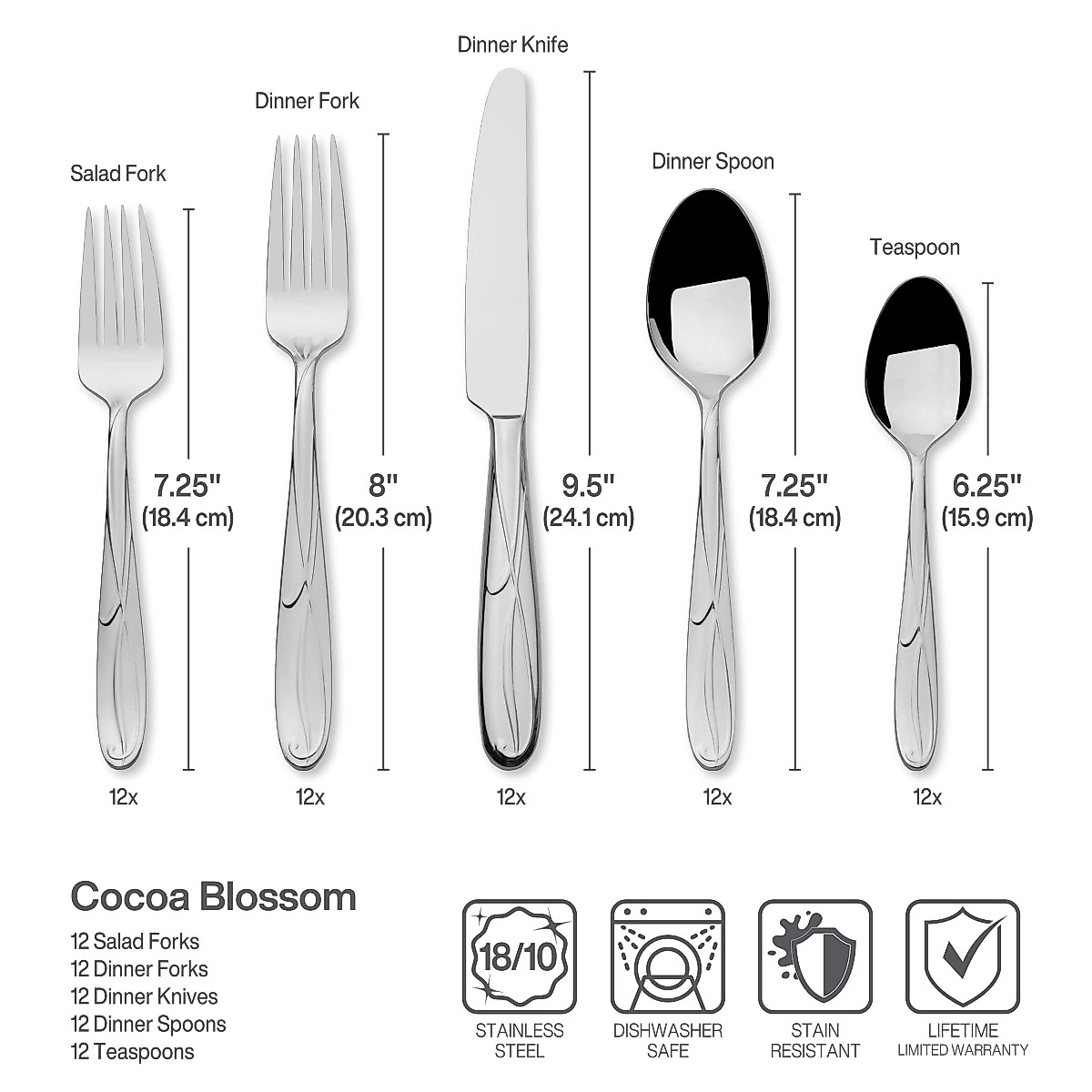 Mikasa Virtuoso 65 Piece Stainless Steel Flatware Set, Service For 12