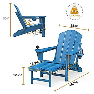 Mdeam Folding Adirondack Chair Fire Pit Chairs Adirondack Chairs Weather Resistant with 2 Cup Holder/Adirondack Retractable Ottoman for Patio Garden Backyard Lawn Outdoor(Blue)