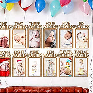 1st Birthday Baby Photo Banner for Newborn to 12 Months, Monthly Milestone Photograph Bunting Garland, First Birthday Celebration Decoration (Kraft)