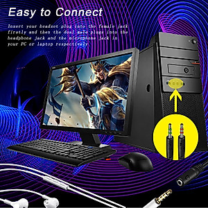 Headphone Splitter for PC 3.5mm Female to Dual 3.5mm Male Mic Audio Stereo Jack Y Splitter Cable Headphone Adapter Aux Cord, Suit for Smartphone/Gaming Headset to Dual-Jack PC Desktop Computer Laptop