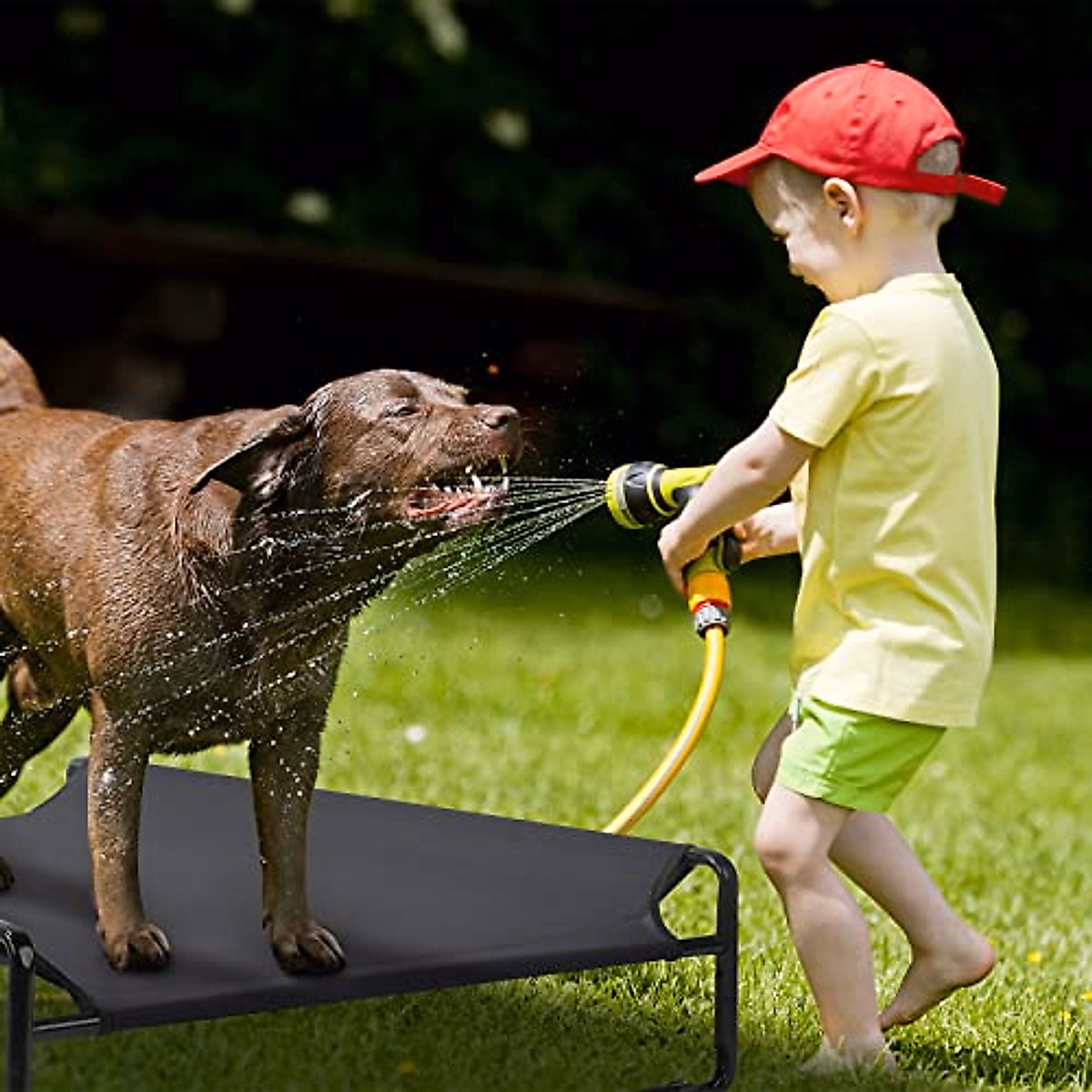 Veehoo Original Cooling Elevated Dog Bed, Outdoor Raised Dog Cots Bed for Large Dogs, Portable Standing Pet Bed with Washable Breathable Mesh, No-Slip Feet for Indoor Outdoor, Large, Black, CWC2201