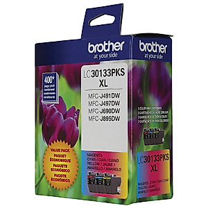 Brother Printer Genuine LC30133PKS 3-Pack High Yield Color Ink Cartridges, Page Yield Up to 400 Pages/Cartridge, Includes Cyan, Magenta and Yellow, LC3013