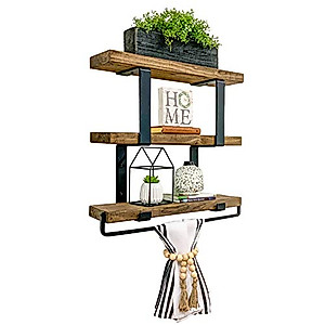 Del Hutson Designs Industrial 3-Tier Floating Shelf with Towel Bar (24 Inch, Ziggy Dark Walnut)