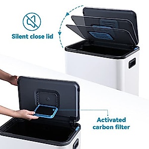 ELPHECO Kitchen Trash Can 13.2 Gallon Stainless Steel Garbage Bin with Soft Slow Lid, 50 Liter Pedal Trash Can, Durable Pedal, Removable Plastic Inner Bucket Waste Bin for Office, Kitchen, White