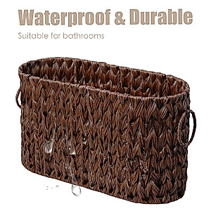PINXIURY Toilet Paper Storage Basket, Bathroom Toilet Organizer with Strap Handle, Woven Toilet Paper Holder for 6 Mega Rolls, Bathroom Storage, Magazine Holder for Office, Bedroom,Coffee